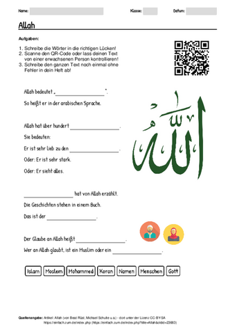 Arbeitsblatt zum Thema "Allah (einfache Sprache)" | Unterricht.Schule