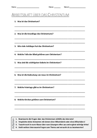Arbeitsblatt zum Thema "Christentum" | Unterricht.Schule
