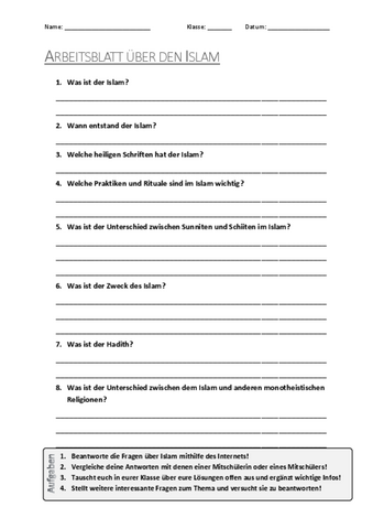 Arbeitsblatt zum Thema "Islam" | Unterricht.Schule