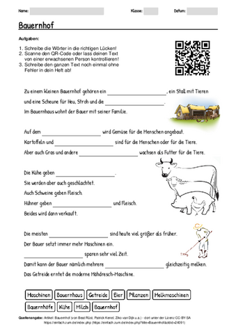 Arbeitsblatt zum Thema "Bauernhof (einfache Sprache)" | Unterricht.Schule