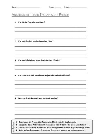 Arbeitsblatt zum Thema "Trojanisches Pferd" | Unterricht.Schule