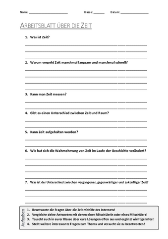Arbeitsblatt zum Thema "Zeit" | Unterricht.Schule