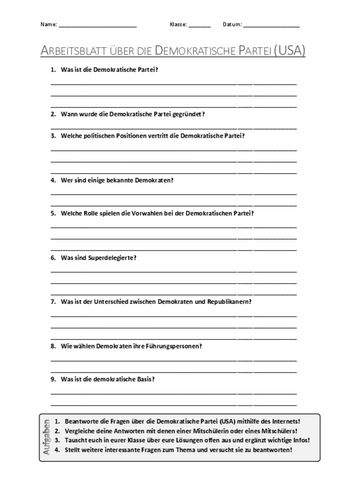 Arbeitsblatt zum Thema "Demokratische Partei (USA)" | Unterricht.Schule