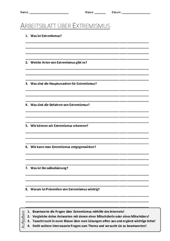 Arbeitsblatt zum Thema "Extremismus" | Unterricht.Schule