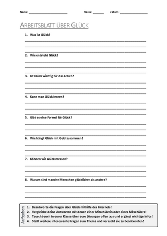 Arbeitsblatt zum Thema "Glück" | Unterricht.Schule