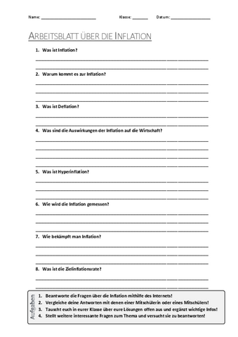 Arbeitsblatt zum Thema "Inflation" | Unterricht.Schule