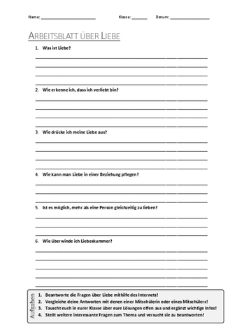 Arbeitsblatt zum Thema "Liebe" | Unterricht.Schule