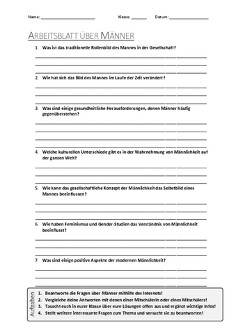 Arbeitsblatt zum Thema "Mann" | Unterricht.Schule