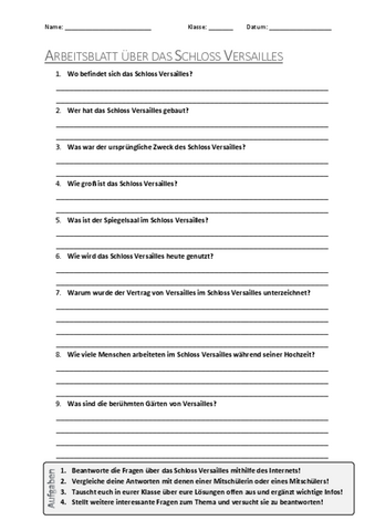 Arbeitsblatt zum Thema "Schloss Versailles" | Unterricht.Schule