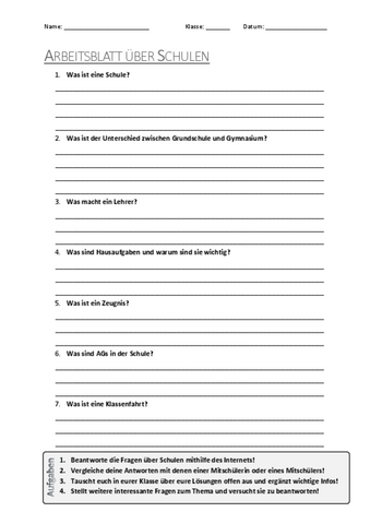 Arbeitsblatt zum Thema "Schule" | Unterricht.Schule