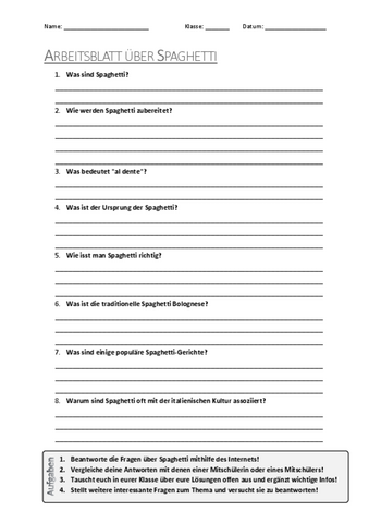 Arbeitsblatt zum Thema "Spaghetti" | Unterricht.Schule