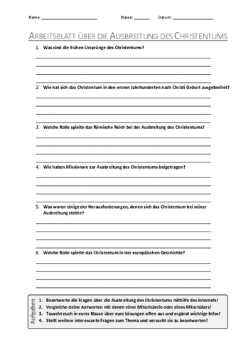 Arbeitsblatt zum Thema "Die Ausbreitung des Christentums" | Unterricht ...